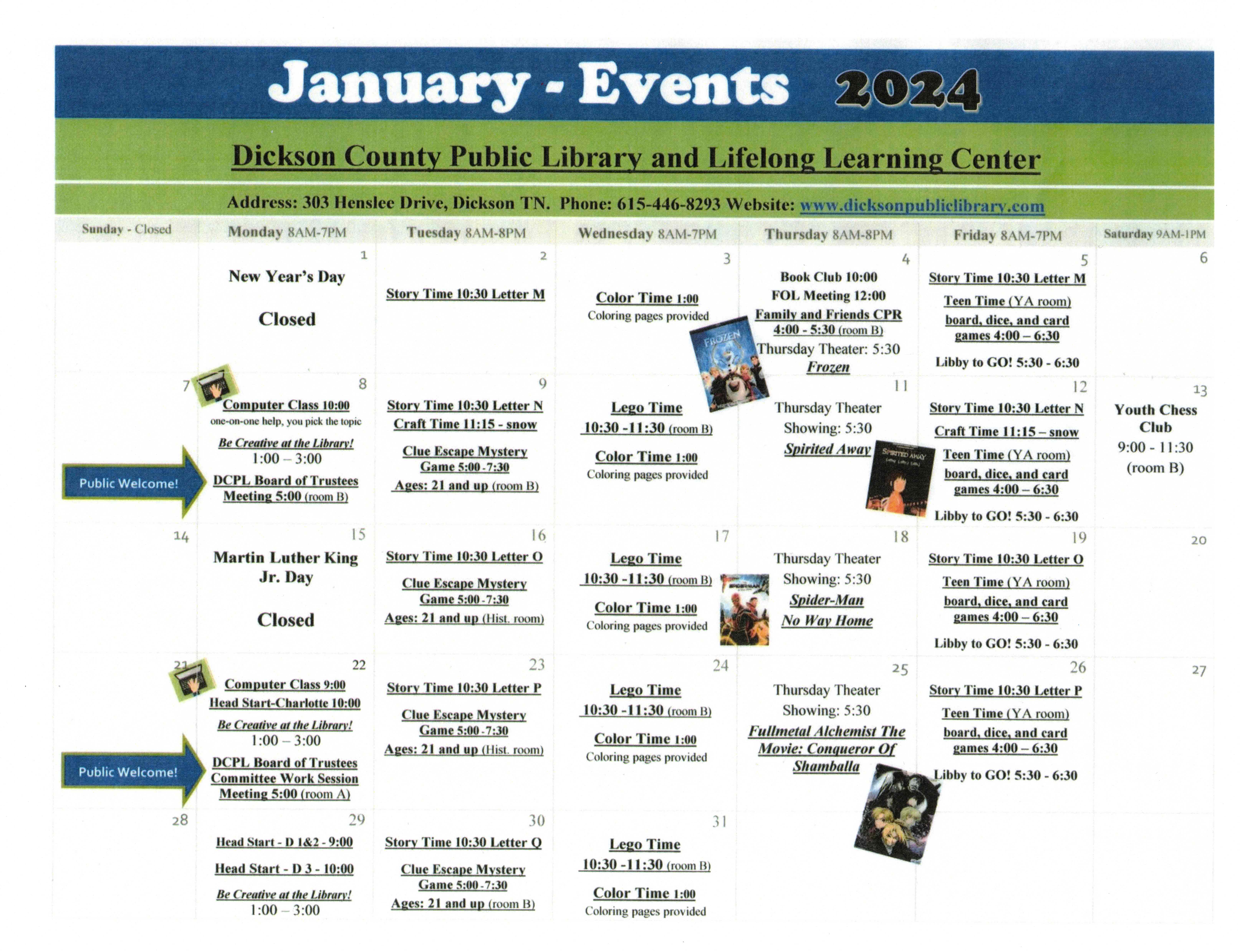 Dickson County Public Library: Calender upload