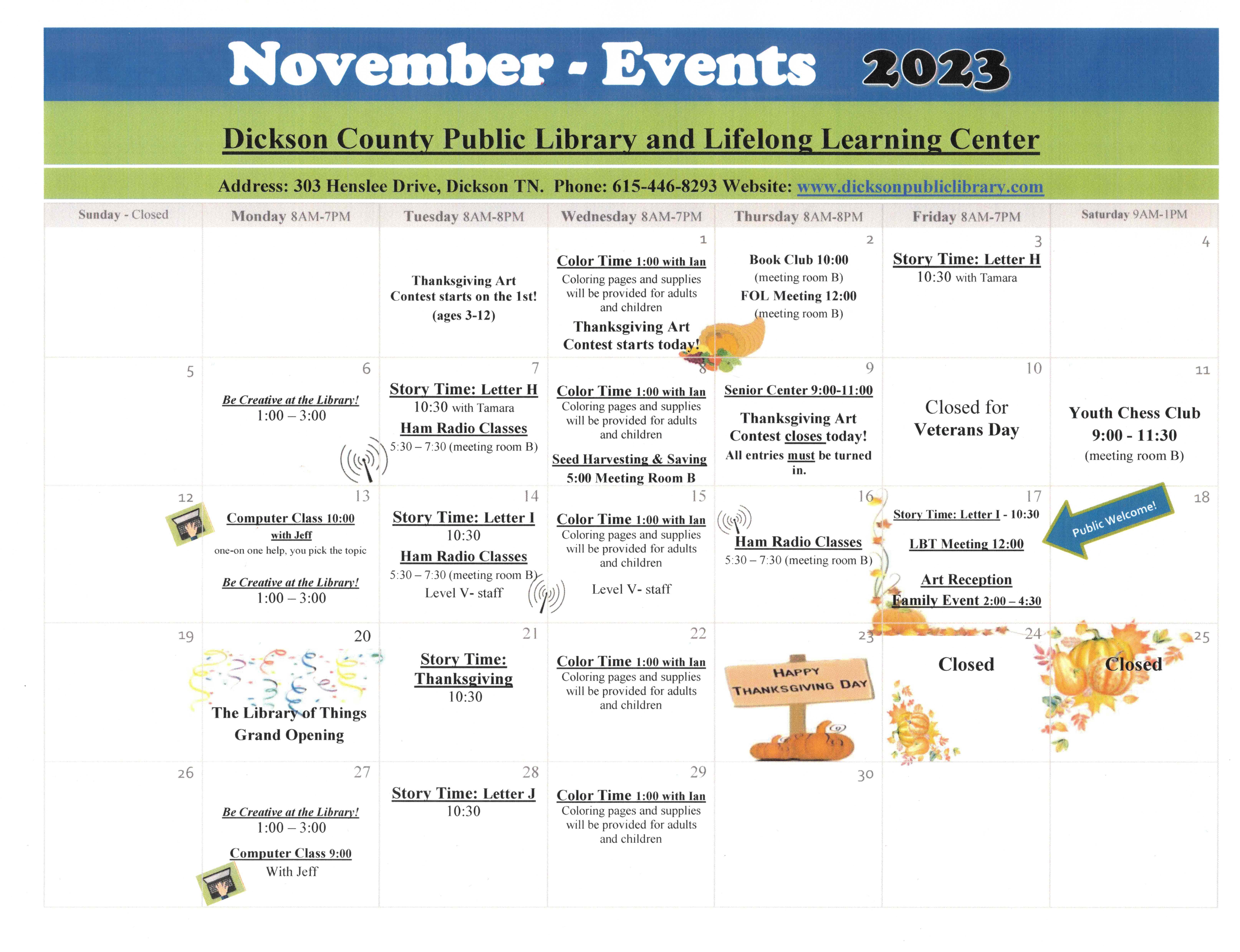 Dickson County Public Library: Calender upload