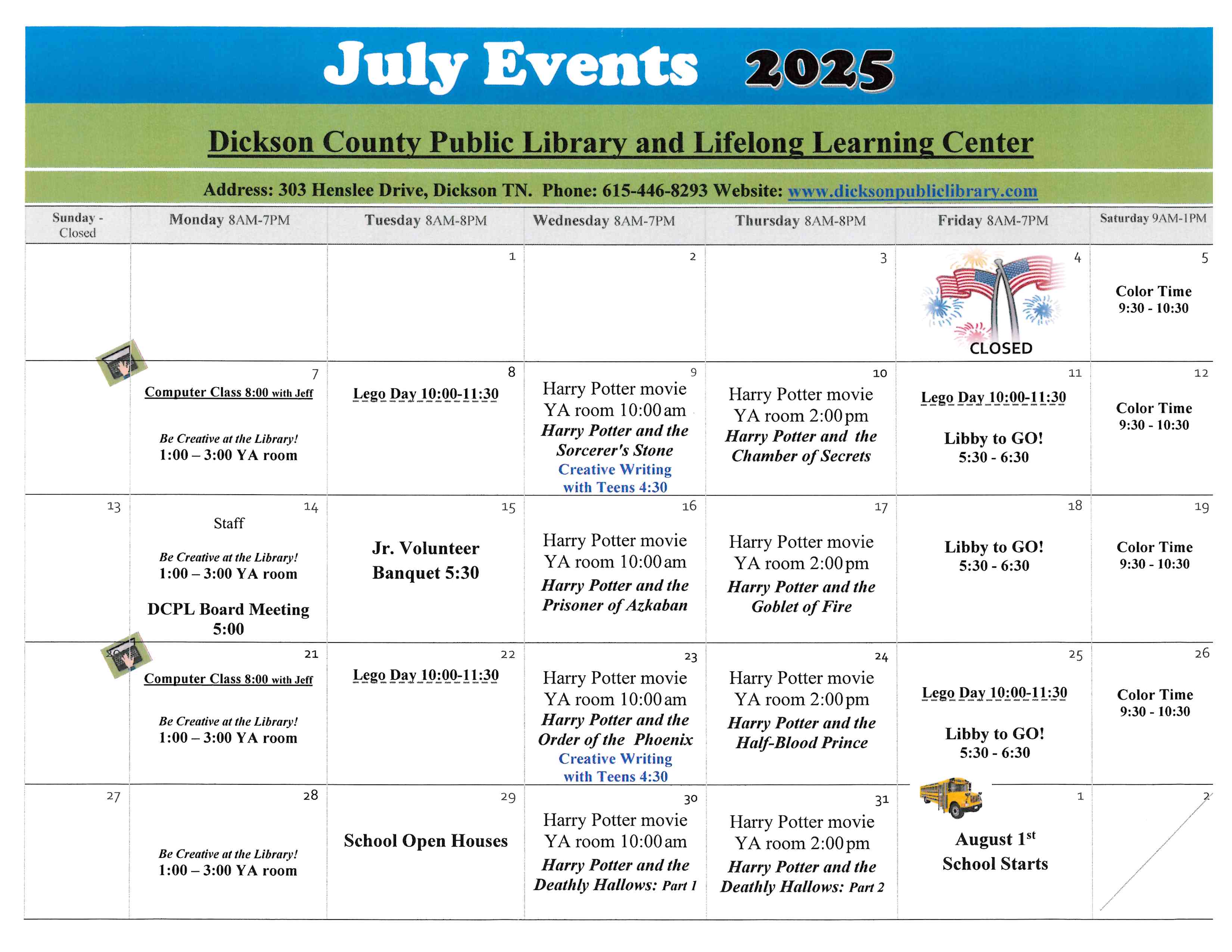 Dickson County Public Library: Calender upload