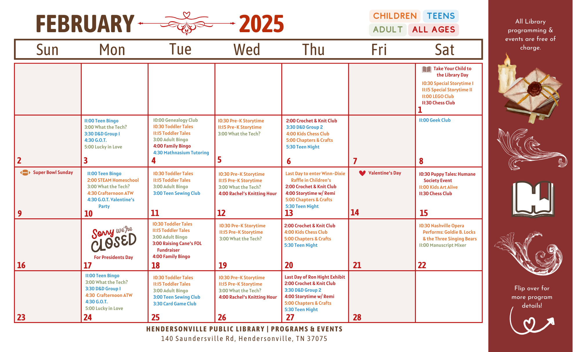 Hendersonville Public Library: Calendar